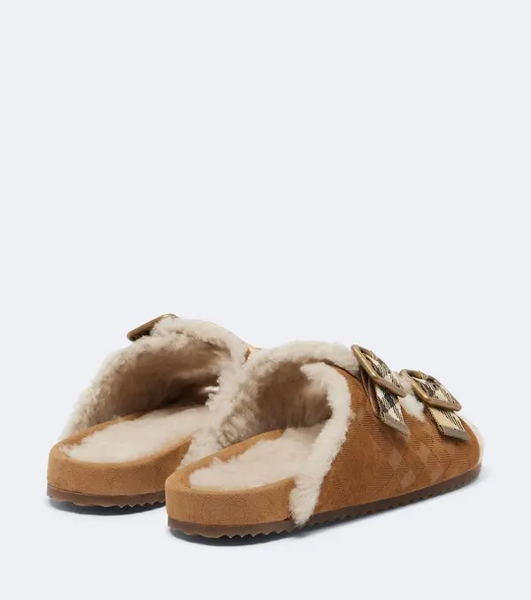 Burberry Check Shearling-lined Suede Sandals
