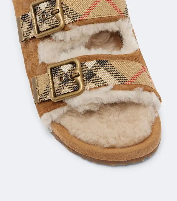 Burberry Check Shearling-lined Suede Sandals