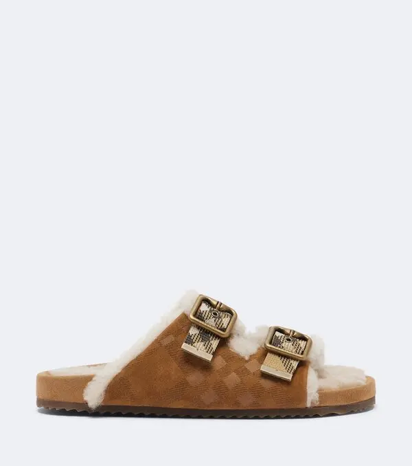 Burberry Check Shearling-lined Suede Sandals