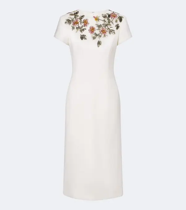 Oscar De La Renta Floral-appliqué Wool-blend Cocktail Dress
