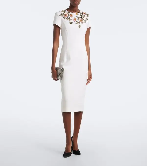 Oscar De La Renta Floral-appliqué Wool-blend Cocktail Dress