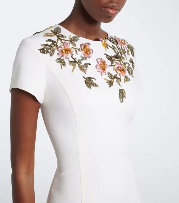 Oscar De La Renta Floral-appliqué Wool-blend Cocktail Dress