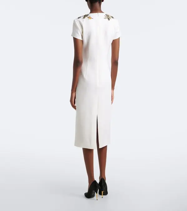 Oscar De La Renta Floral-appliqué Wool-blend Cocktail Dress