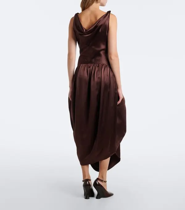 XU ZHI Asymmetric Silk Satin Midi Dress