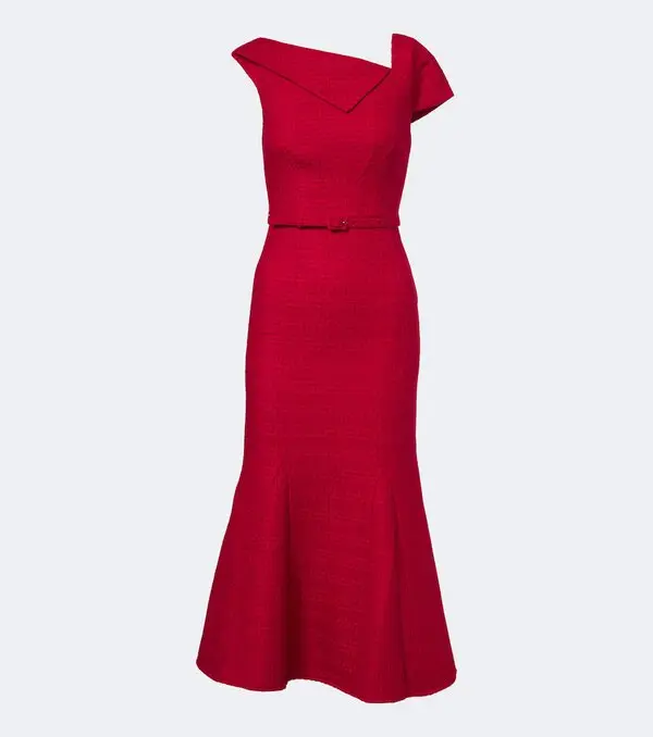 Roland Mouret Belted Asymmetric Bouclé Cocktail Dress - Red