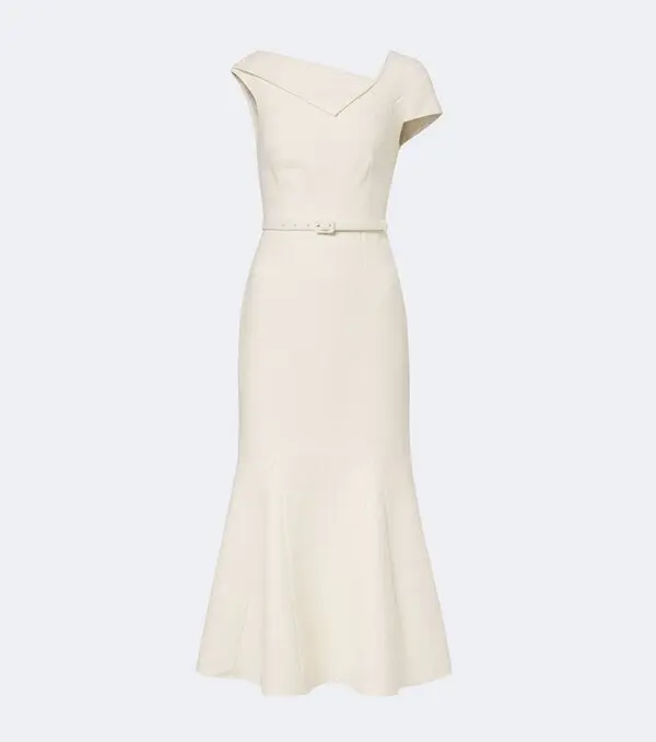 Roland Mouret Belted Asymmetric Bouclé Cocktail Dress - White