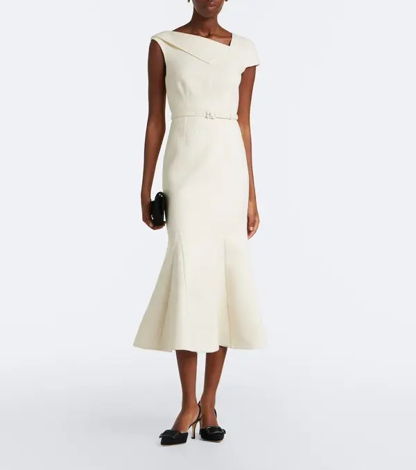 Roland Mouret Belted Asymmetric Bouclé Cocktail Dress