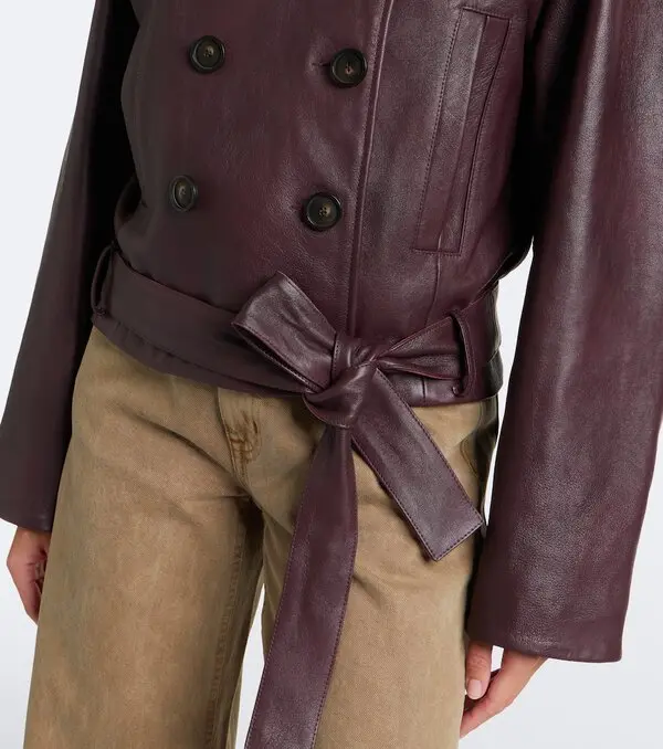 7 For All Mankind Cropped Double-breasted Leather Jacket