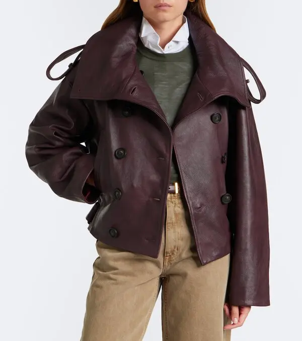 7 For All Mankind Cropped Double-breasted Leather Jacket