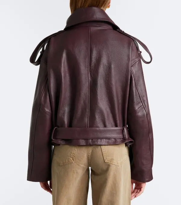 7 For All Mankind Cropped Double-breasted Leather Jacket