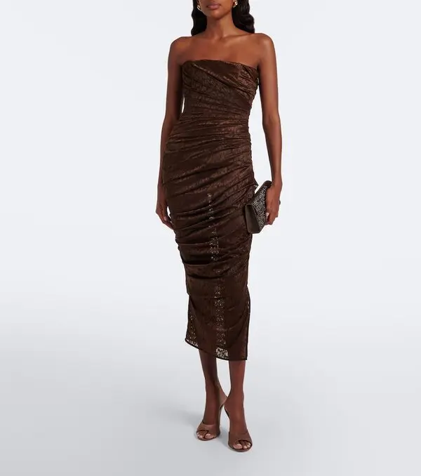 Alex Perry Leopard-print Ruched Lace Midi Dress