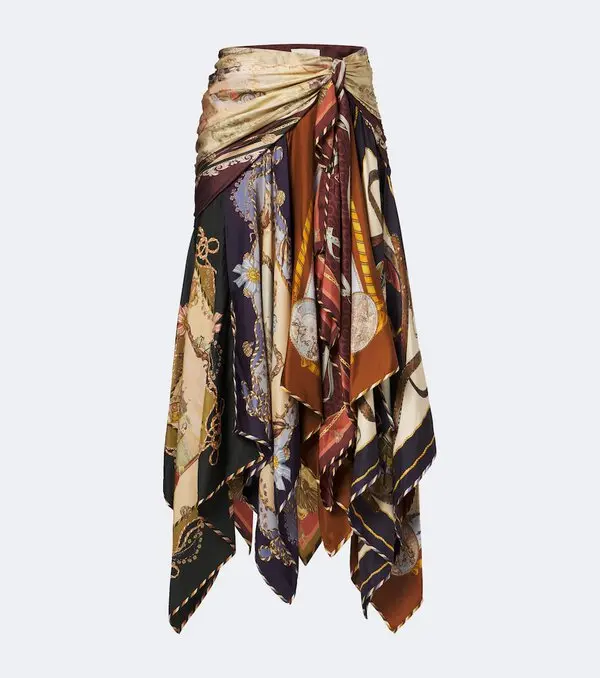 Zimmermann Valiant Draped Printed Silk Maxi Skirt