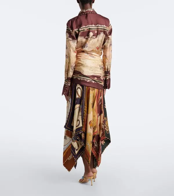Zimmermann Valiant Draped Printed Silk Maxi Skirt