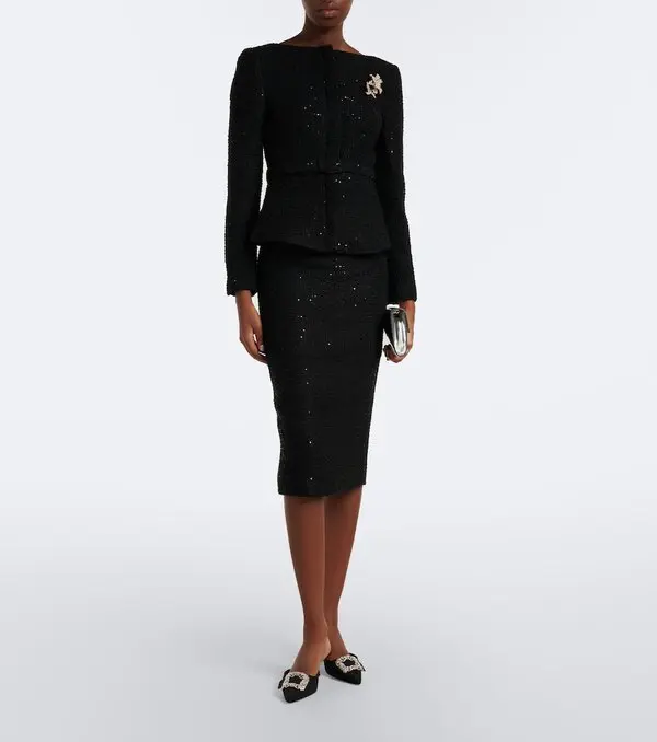 Roland Mouret Sequined Bouclé Pencil Skirt
