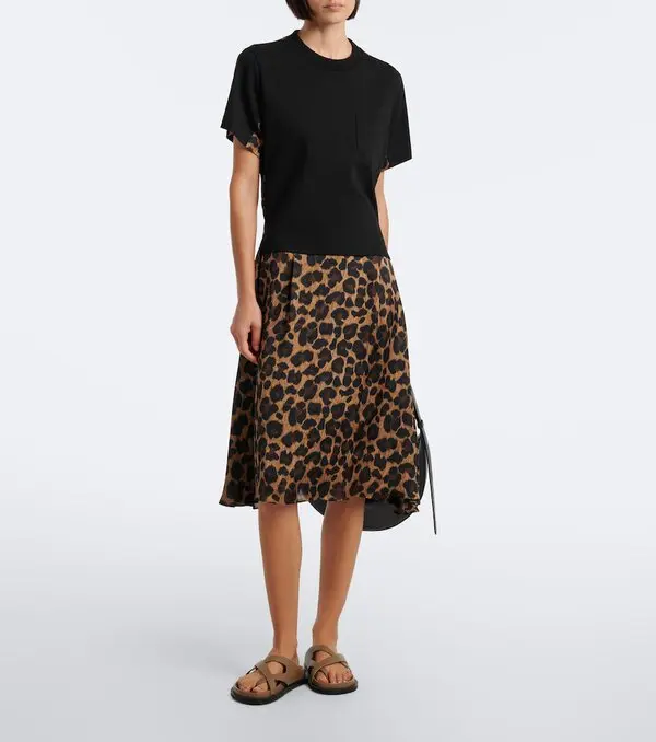 Sacai Leopard-print Cotton Jersey Midi Dress