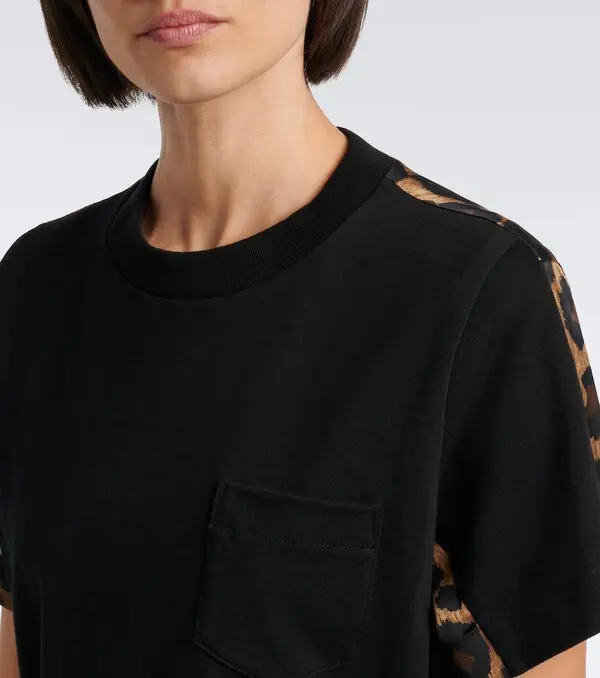 Sacai Leopard-print Cotton Jersey Midi Dress