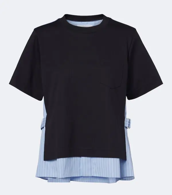 Sacai Layered Cotton Jersey And Poplin Top