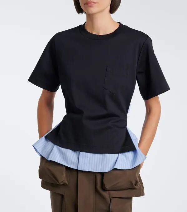 Sacai Layered Cotton Jersey And Poplin Top