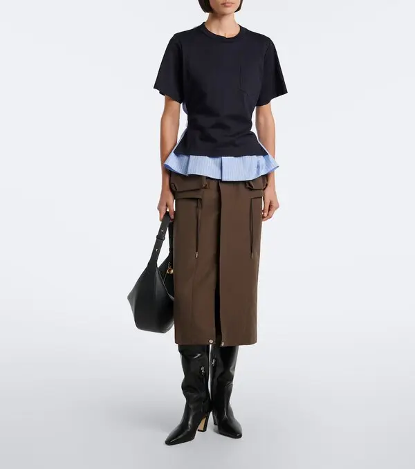 Sacai Layered Cotton Jersey And Poplin Top