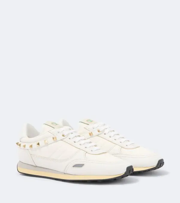 Valentino Garavani Stud Up Leather-trimmed Sneakers - White