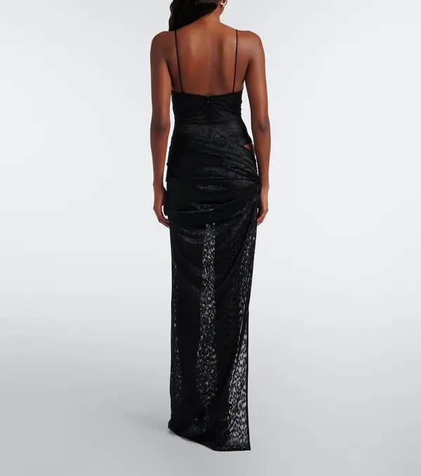 Alex Perry Draped Leopard-print Lace Maxi Dress