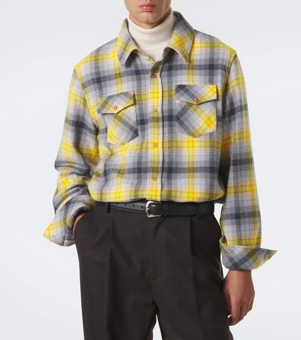 GOD'S TRUE CASHMERE Alchemy Plaid Cashmere Shirt With Carnelians