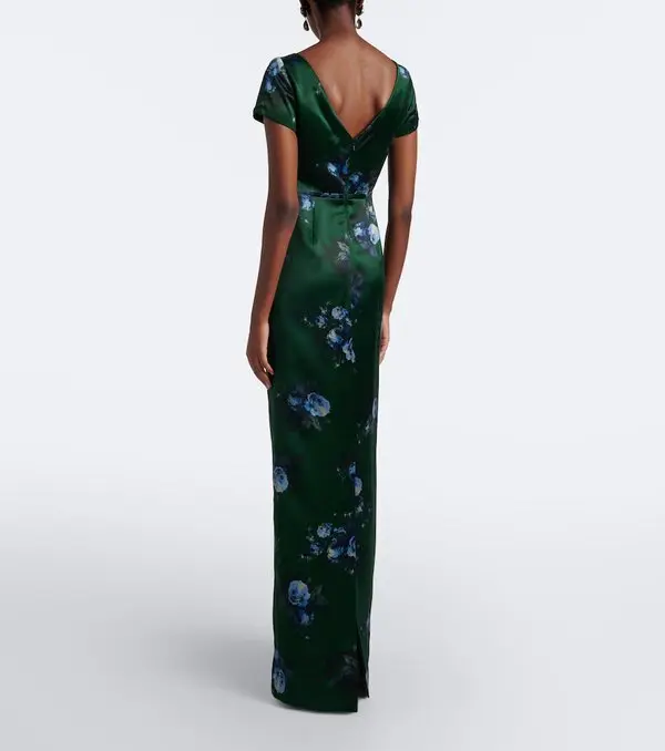 Erdem Belted Floral Duchess Satin Gown