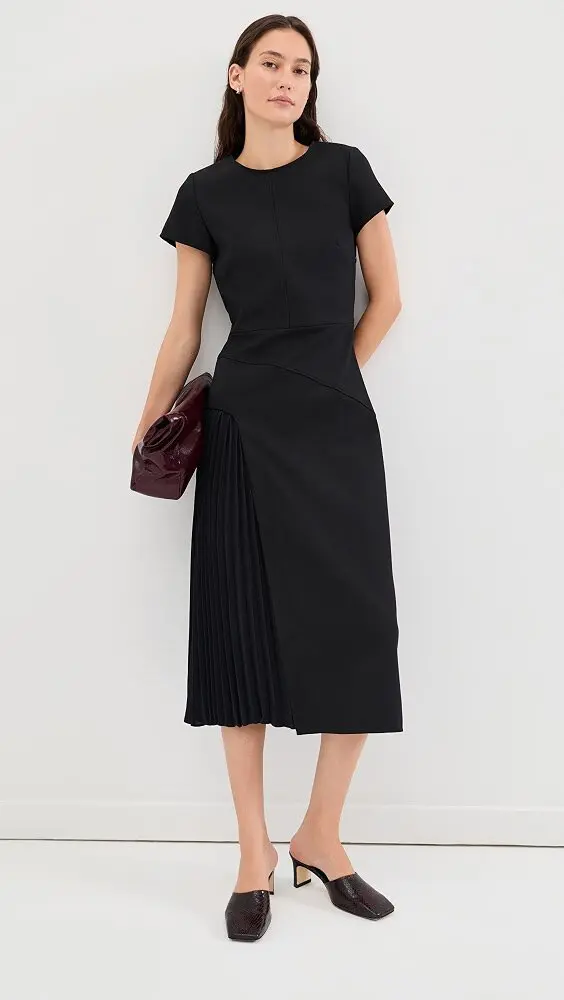 Proenza Schouler Ria Dress In Bonded Wool - Black/mink