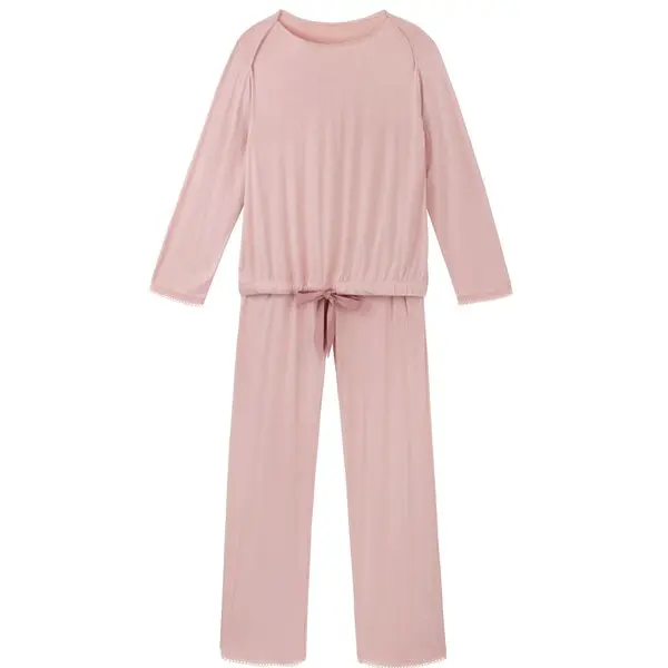 MAMU DREAM Cotton Modal Pyjama Set With Lace Trim - Pink