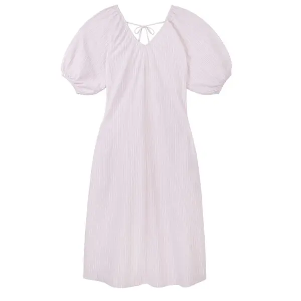 MAMU DREAM Boho Brushed Organic Cotton Jersey Striped Nightdress - Pink