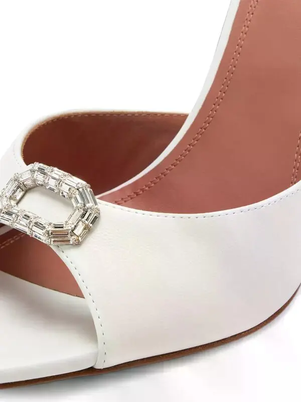 Amina Muaddi Mini Camelia Crystal-buckle Mules - White