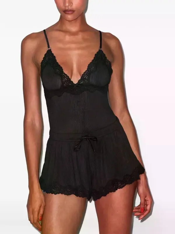 FLEUR DU MAL Lace-trim Ribbed Top