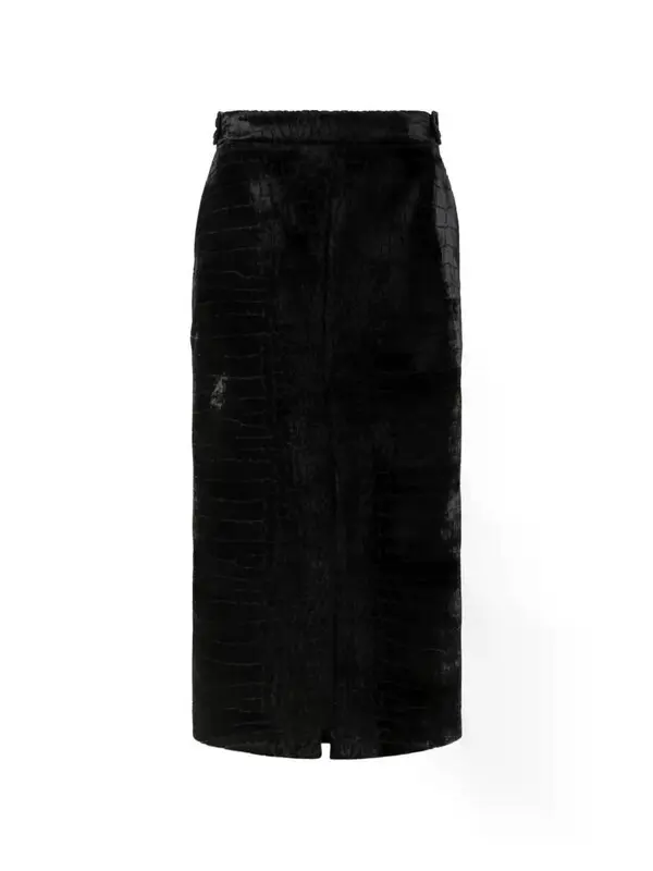 TOM FORD Croc-effect Velvet Midi Skirt