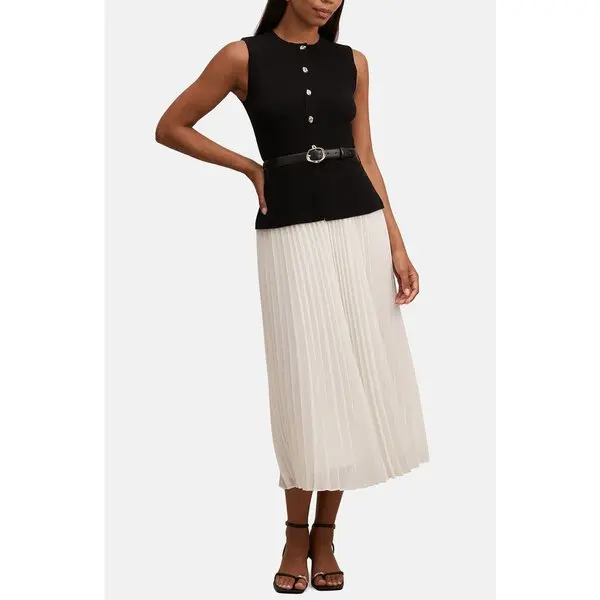 EVER NEW Loiusa Belted Sleeveless Mixed Media Maxi Dress