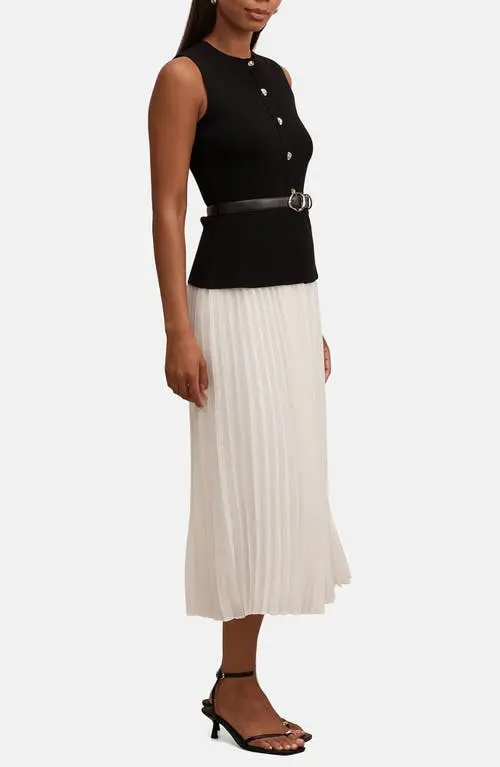 EVER NEW Loiusa Belted Sleeveless Mixed Media Maxi Dress