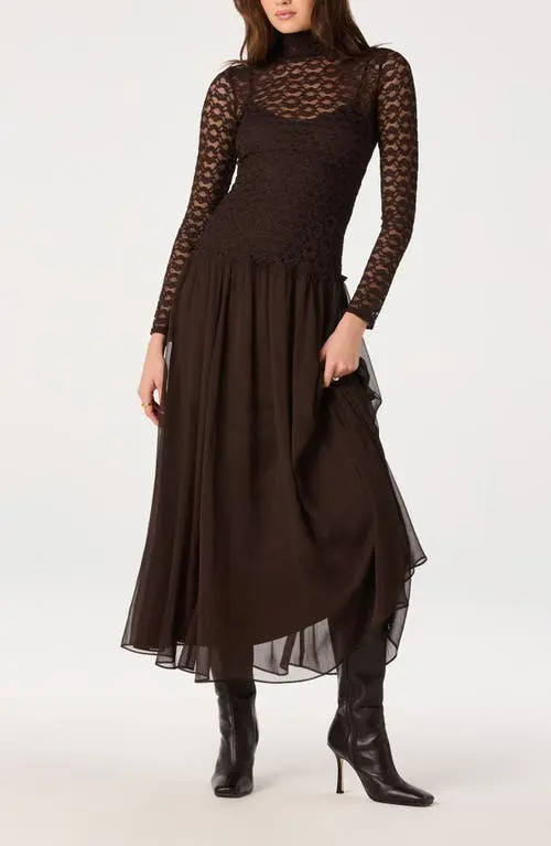 Astr The Label Camila Lace Mock Neck Midi Dress