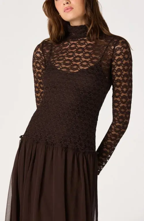 Astr The Label Camila Lace Mock Neck Midi Dress