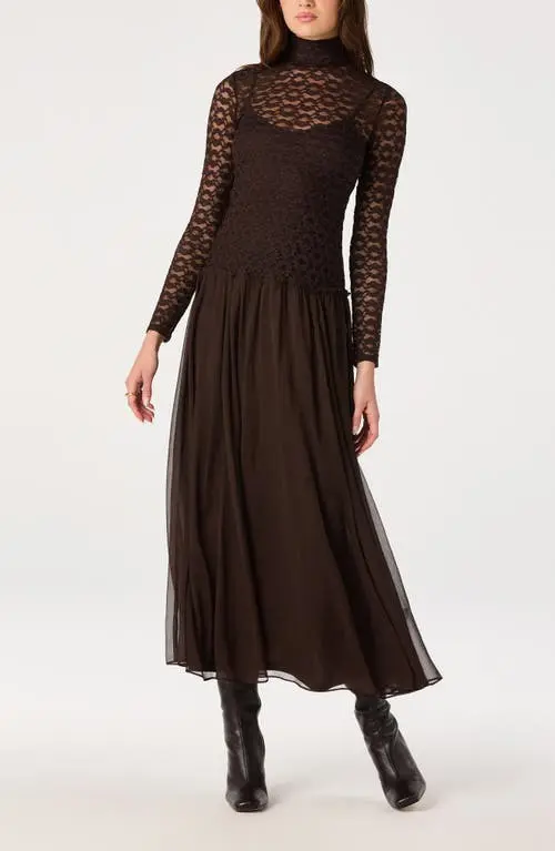 Astr The Label Camila Lace Mock Neck Midi Dress