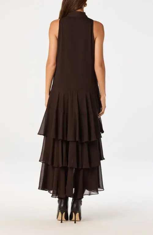 Astr The Label Katheryn Tie Neck Tiered Midi Dress