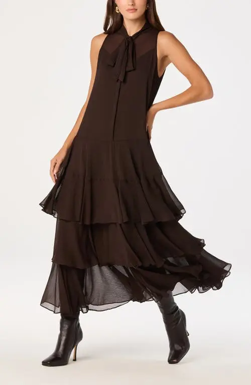 Astr The Label Katheryn Tie Neck Tiered Midi Dress