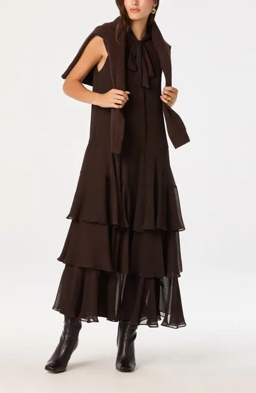 Astr The Label Katheryn Tie Neck Tiered Midi Dress