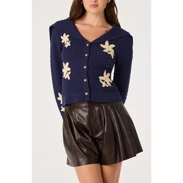 Astr The Label Analissa Floral Appliqué Cardigan