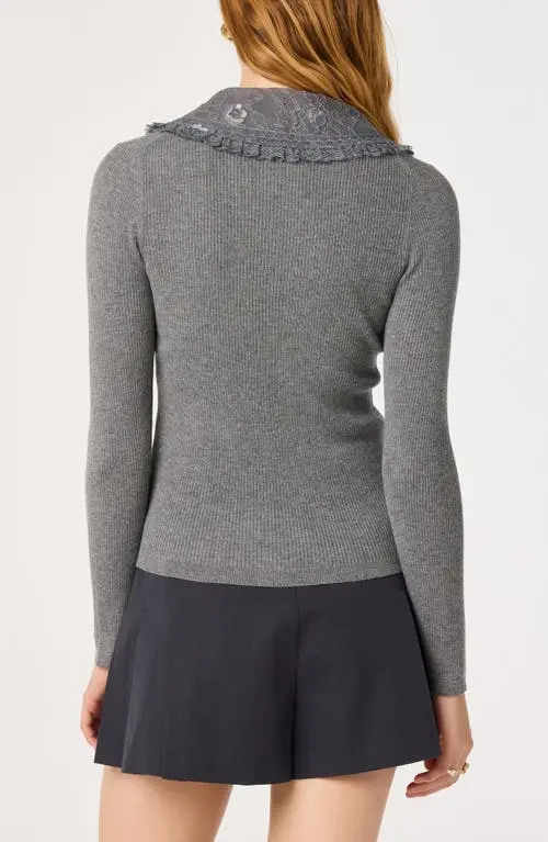 Astr The Label Sonya Lace Collar Rib Cardigan