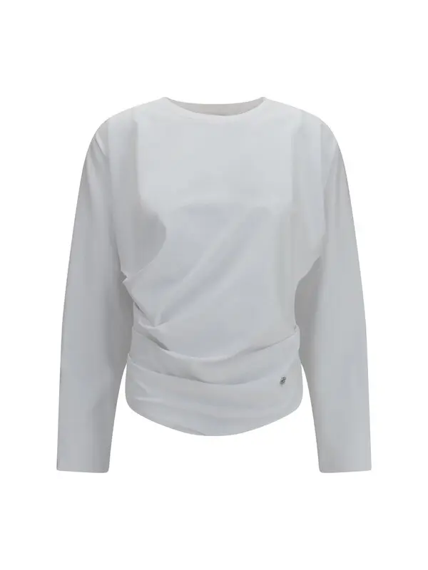 GANNI Asymmetric Draped Stretch Cotton Top