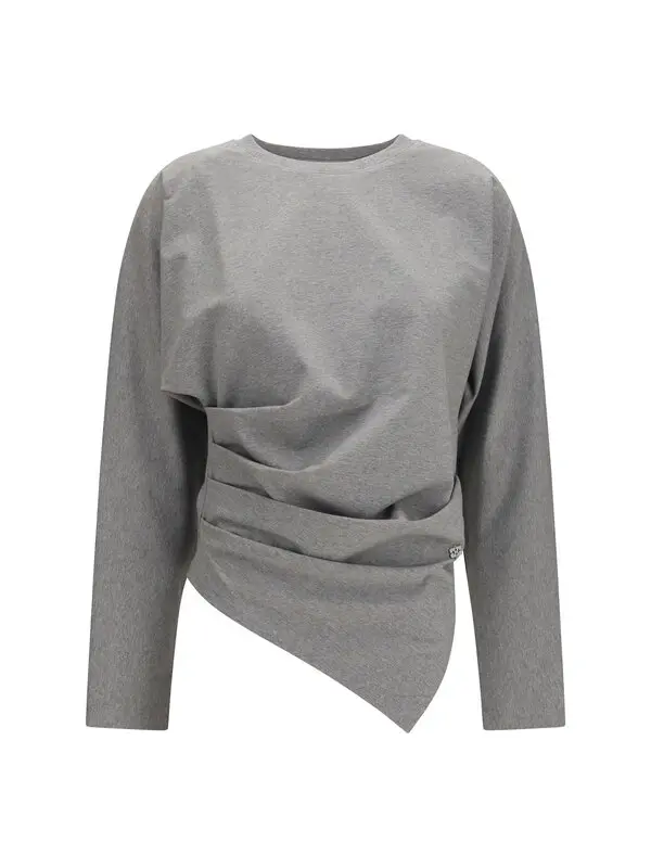 GANNI Asymmetric Draped Stretch Cotton Top