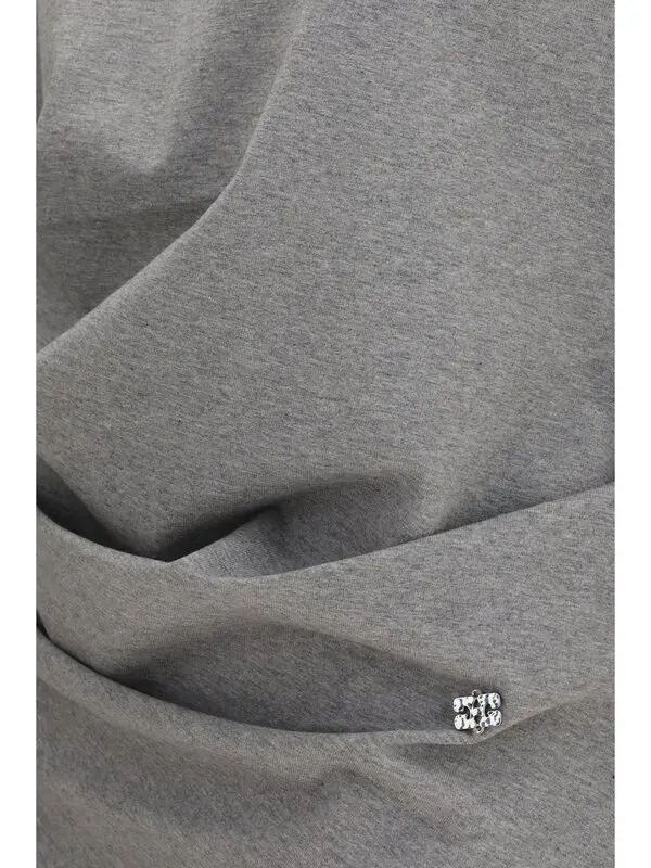 GANNI Asymmetric Draped Stretch Cotton Top - Gray