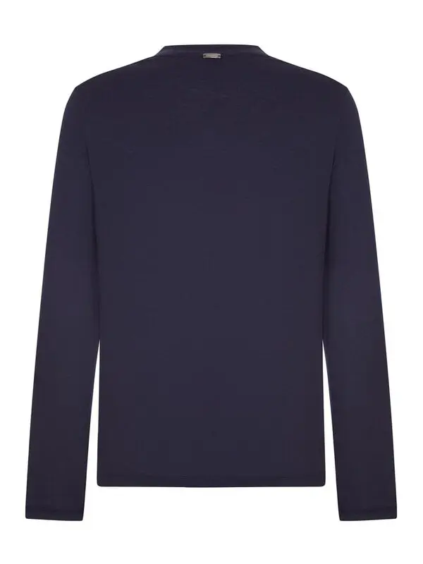Herno Crew Neck Long Sleeved Sweater With Tone-on-tone Logo - Blue
