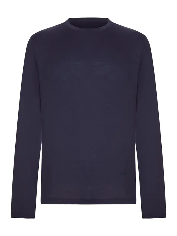 Herno Crew Neck Long Sleeved Sweater With Tone-on-tone Logo - Blue