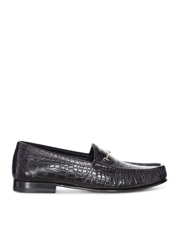 TOM FORD Crocodile Print Leather Moccasin With Metal Clip