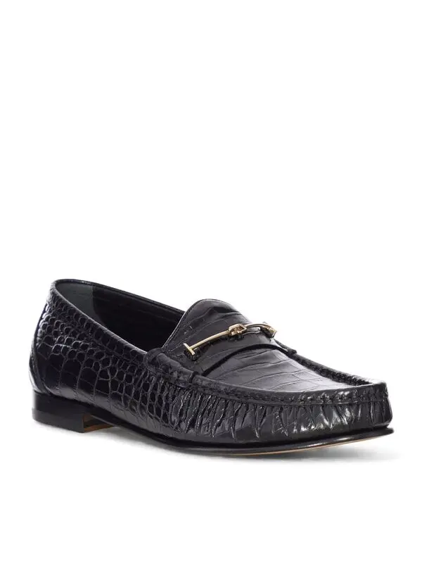 TOM FORD Crocodile Print Leather Moccasin With Metal Clip